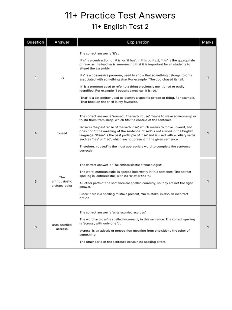 11 Plus English Test 2 Answers | PDF | Adverb | Verb