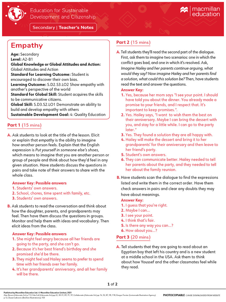 Empathy B1 Teachers Notes | PDF | Empathy | Cognition