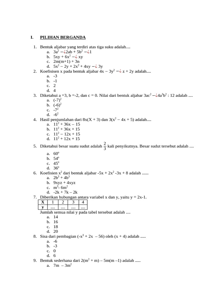 Soal Uas MTK Vii | PDF