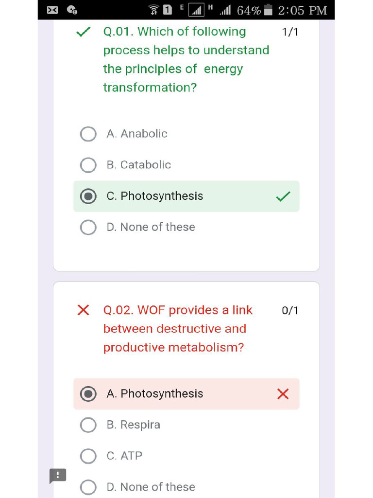 Bioenergetics Test m.c.q.s-1 | PDF