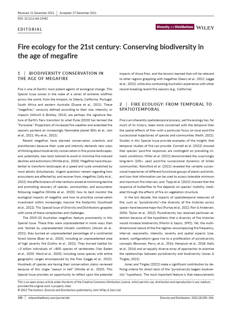 Fire Ecology For The 21st Century Conserving Biodi | PDF | Biodiversity | Conservation Biology
