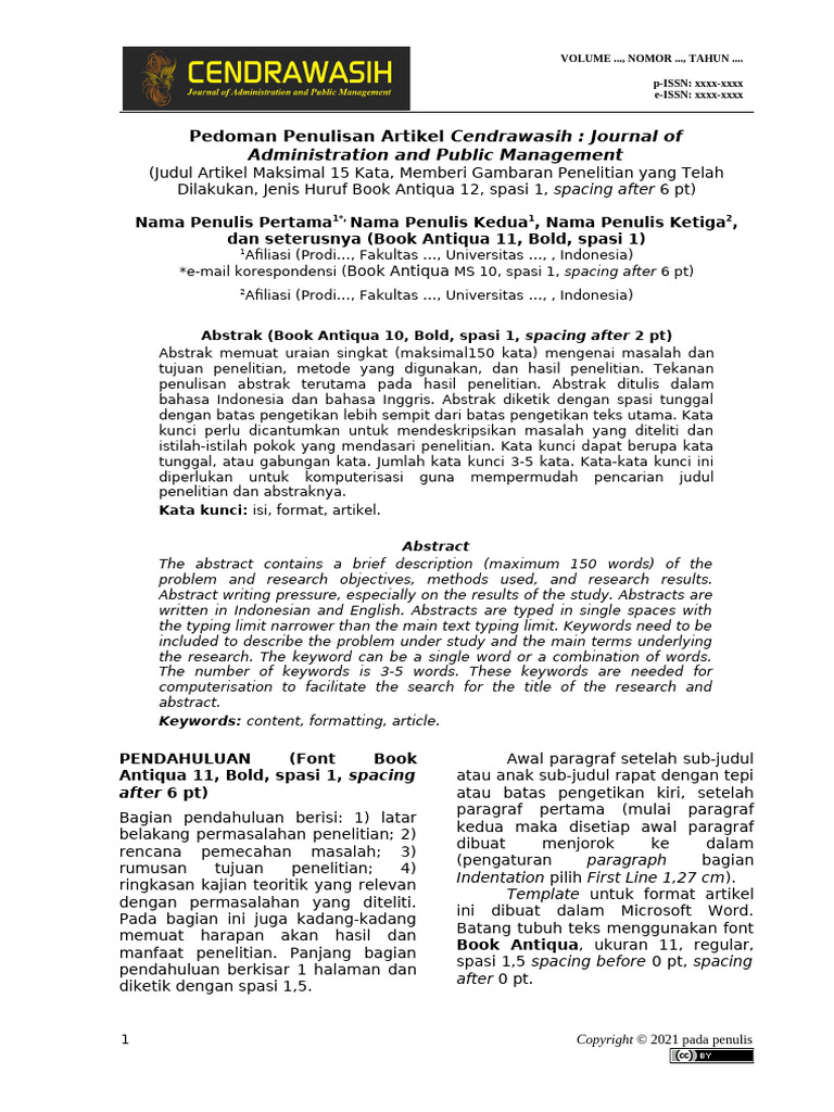 Pedoman Penulisan Artikel Cendrawasih | PDF
