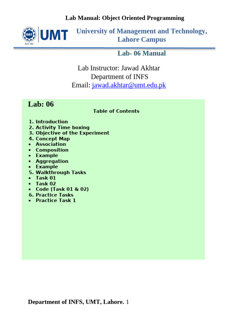 Lab Manual 05 - Association, Composition and Aggregation | PDF | Class (Computer Programming ...