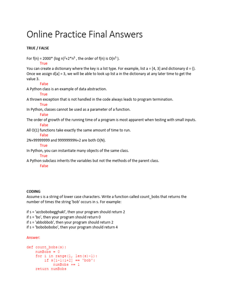 Online Practice Final Sol | PDF | Class (Computer Programming) | Object ...