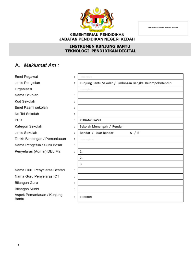 Instrumen Semakan Penilaian Kendiri Pendidikan Digital Kubang Pasu v2.2 ...