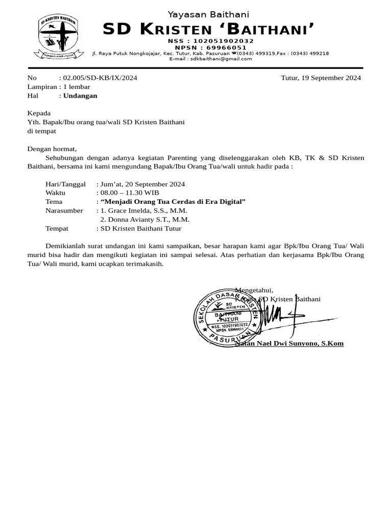 Surat Undangan Parenting | PDF