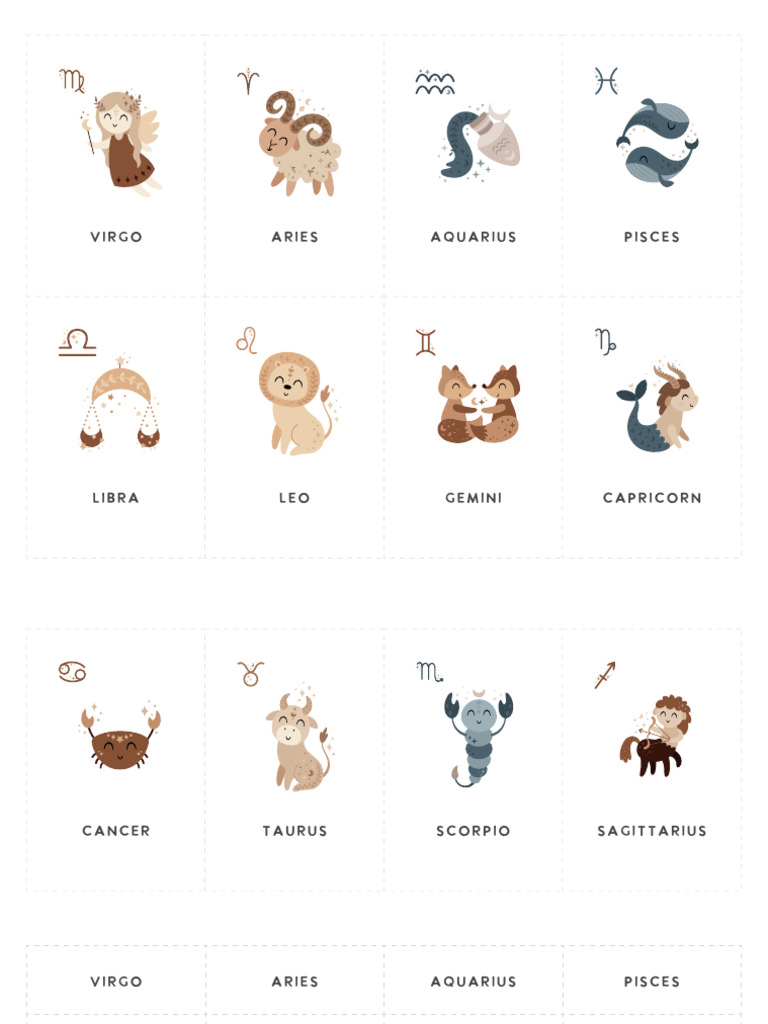 Zodiac Flashcards en Letter | PDF