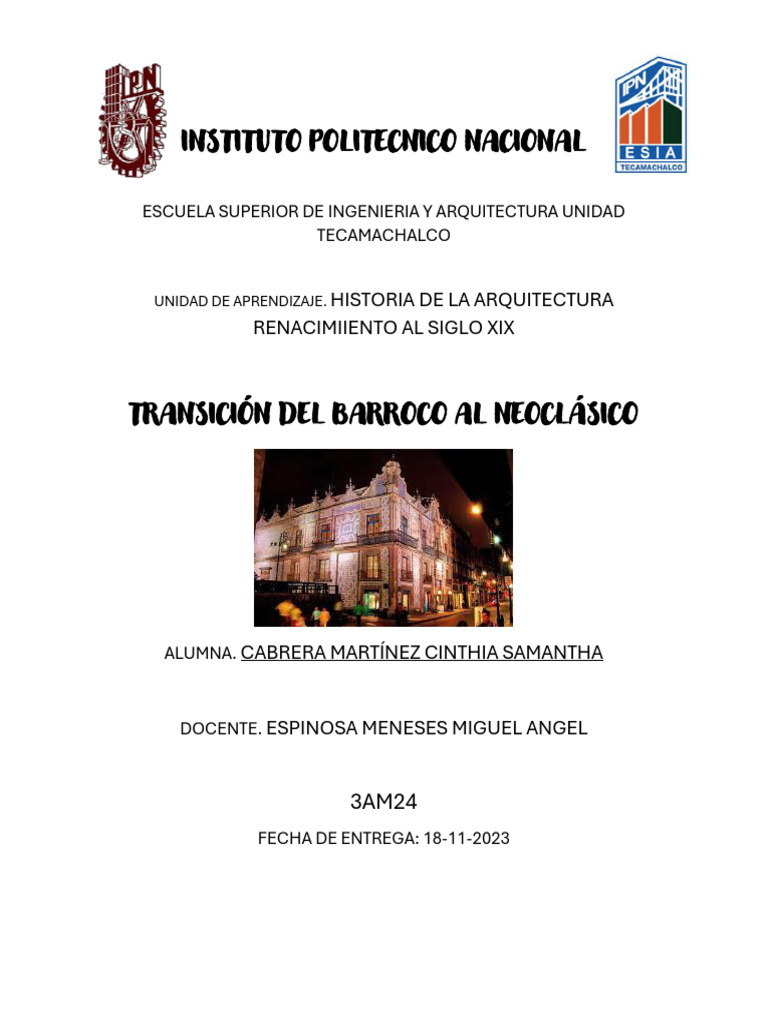 Transición Del Barroco Al Neoclásico-Cabrera Martínez | PDF | Barroco | Renacimiento