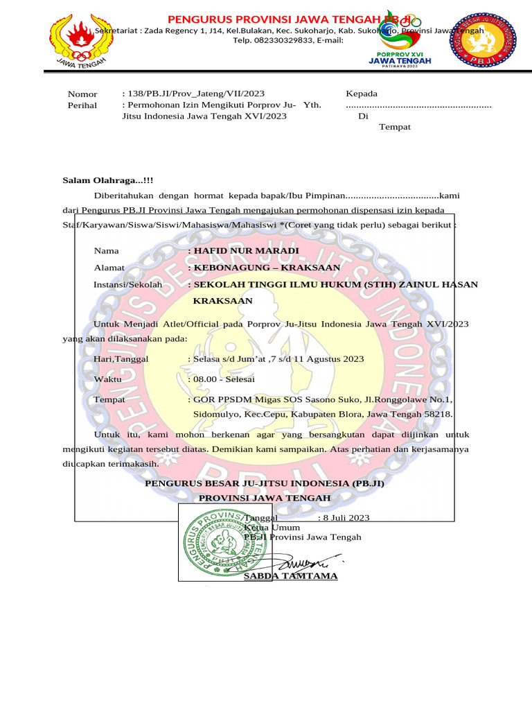 Surat Izin PORPROV | PDF