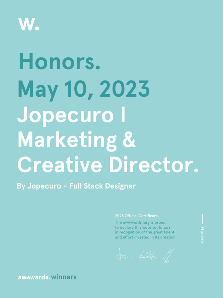 Certificate Jopecuro Honors Awwwards | PDF