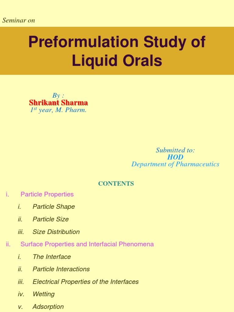 Preformulation Study of Liquid Orals: Shrikant Sharma | PDF | Shear ...