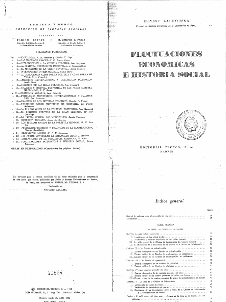 Ernest Labrousse. Fluctuaciones Económicas e Historia Social - Capítulo ...