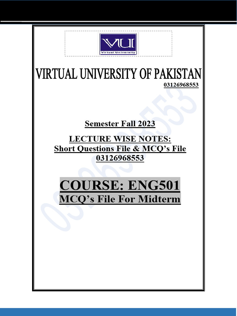 ENG501 (MCQS File Lecture Wise) 03126968553 | PDF | English Language | Verb