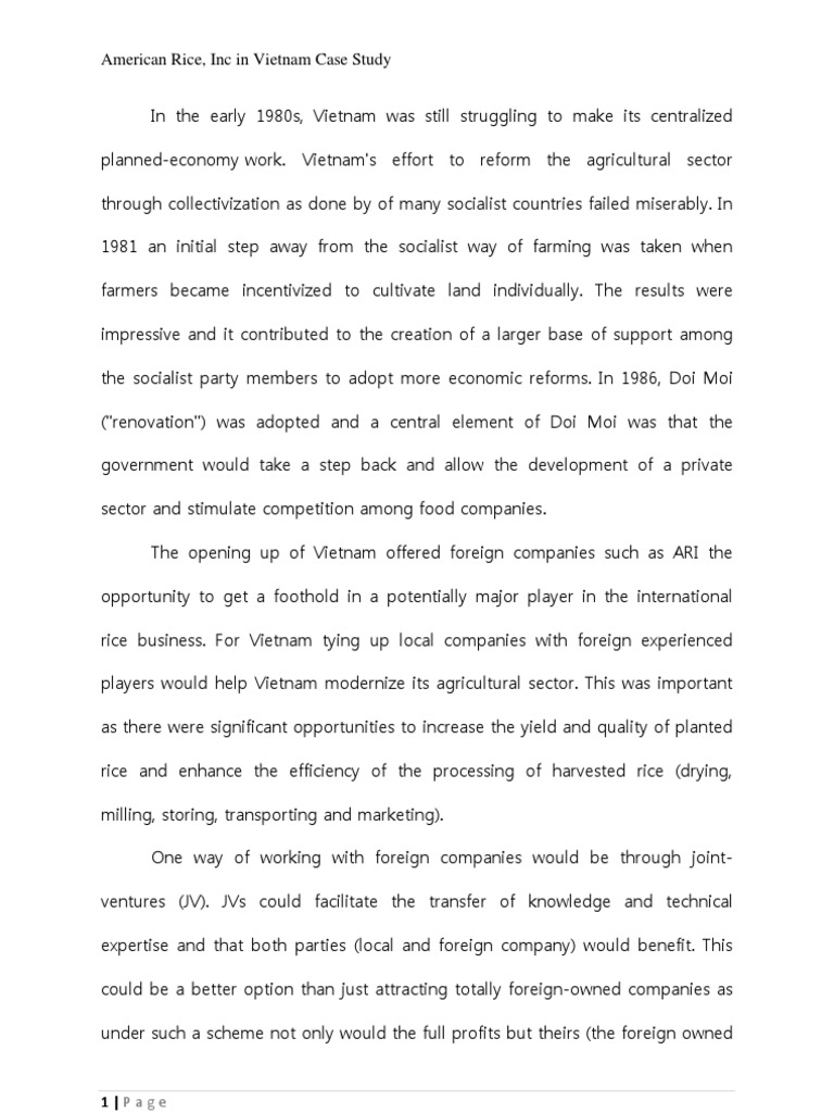 Vietnam and American Rice Case Study | PDF | Joint Venture | Rice