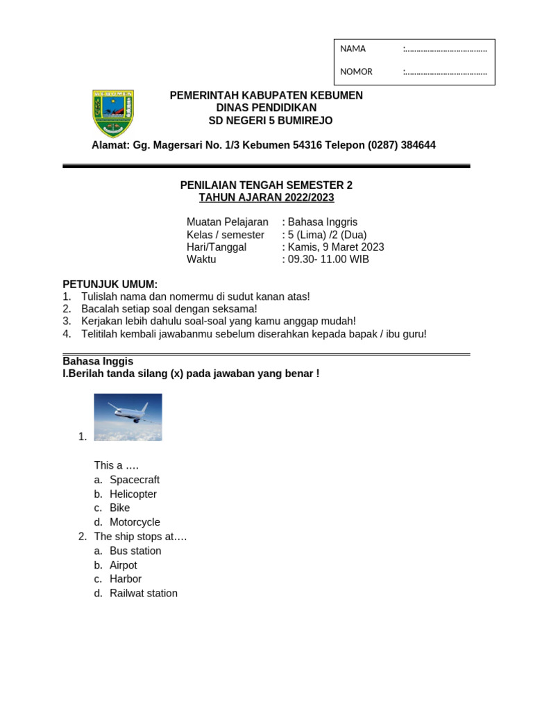 Soal Pts Kelas 5semester 2 Tahun 2023 | PDF | Geometric Shapes | Euclidean Geometry