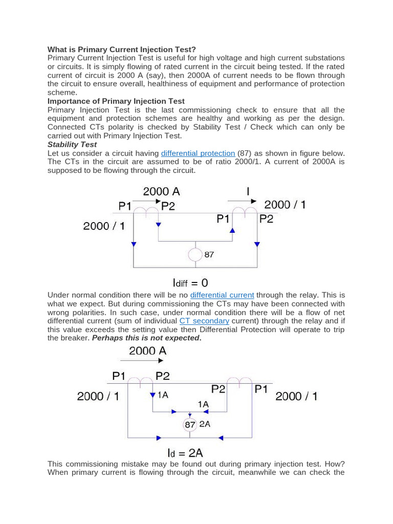 Primary Current Injection Test | PDF | Relay | Electric Current