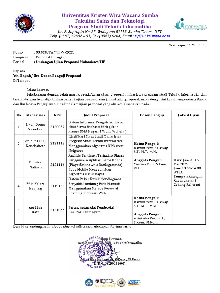 03.028TATIFIV2025 - Undangan Ujian Proposal | PDF