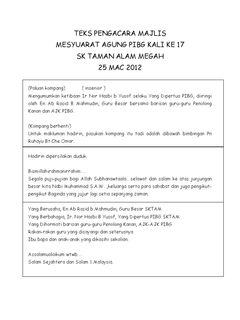 Teks Pengacara Majlis Pibg | PDF