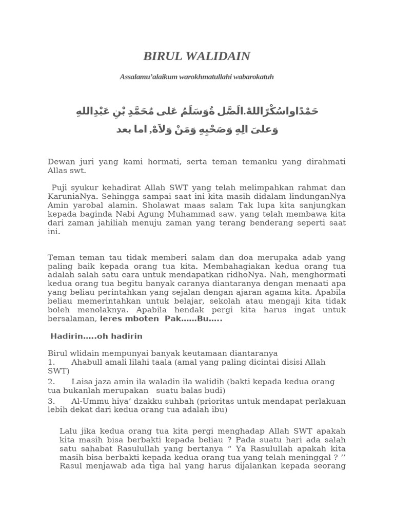 Naskah Pidato Birul Walidain | PDF