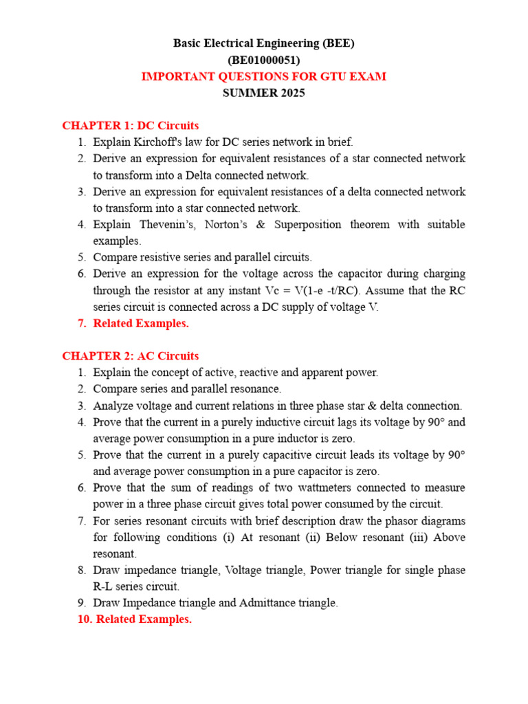 Basic Electrical Engineering (BEE) - BE01000051 | PDF | Electric Motor | Electrical Network