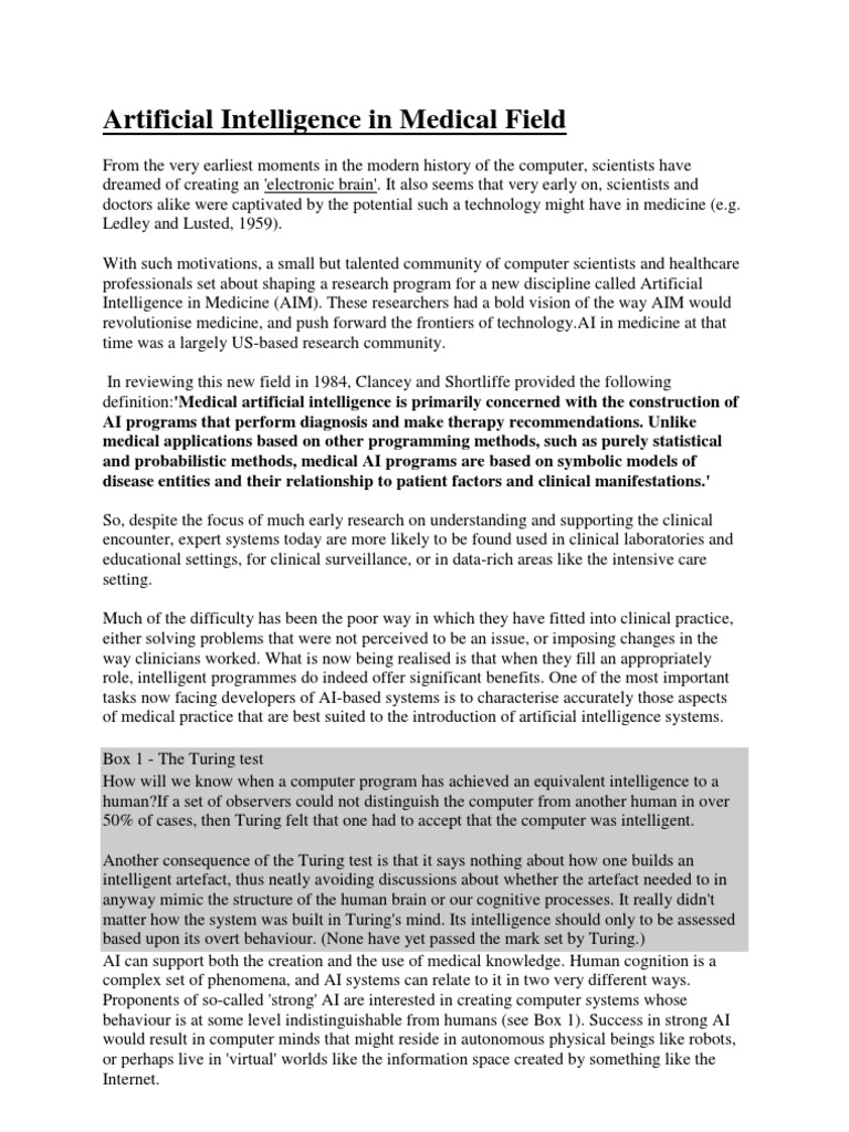 Artificial Intelligence in Medical Field | PDF | Artificial ...