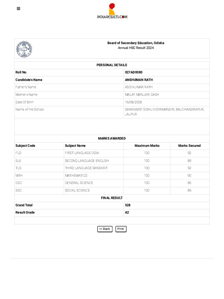 BSE-ODISHA Result of Annual HSC Result 2024 - Board of Secondary Education, Odisha | PDF