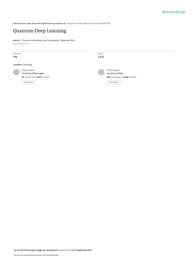 Quantum Deep Learning | PDF | Quantum Computing | Deep Learning
