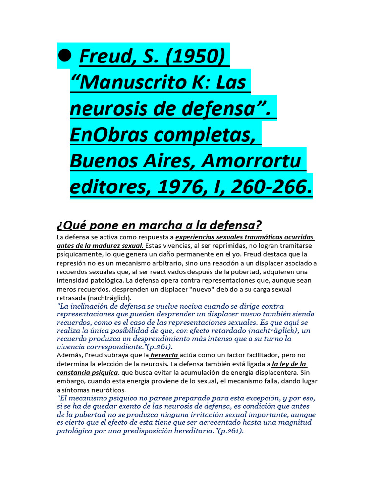 Manuscrito K 1 | PDF | Neurosis | Sigmund Freud