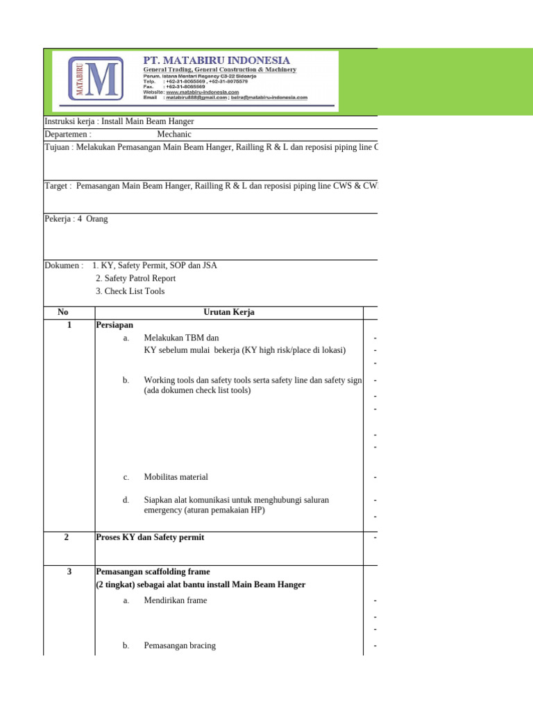 SOP Main Beam Hanger AMG | PDF