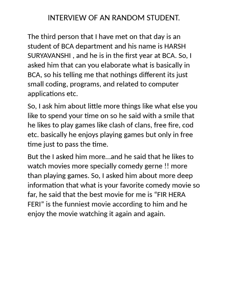 Interview of An Random Student | PDF