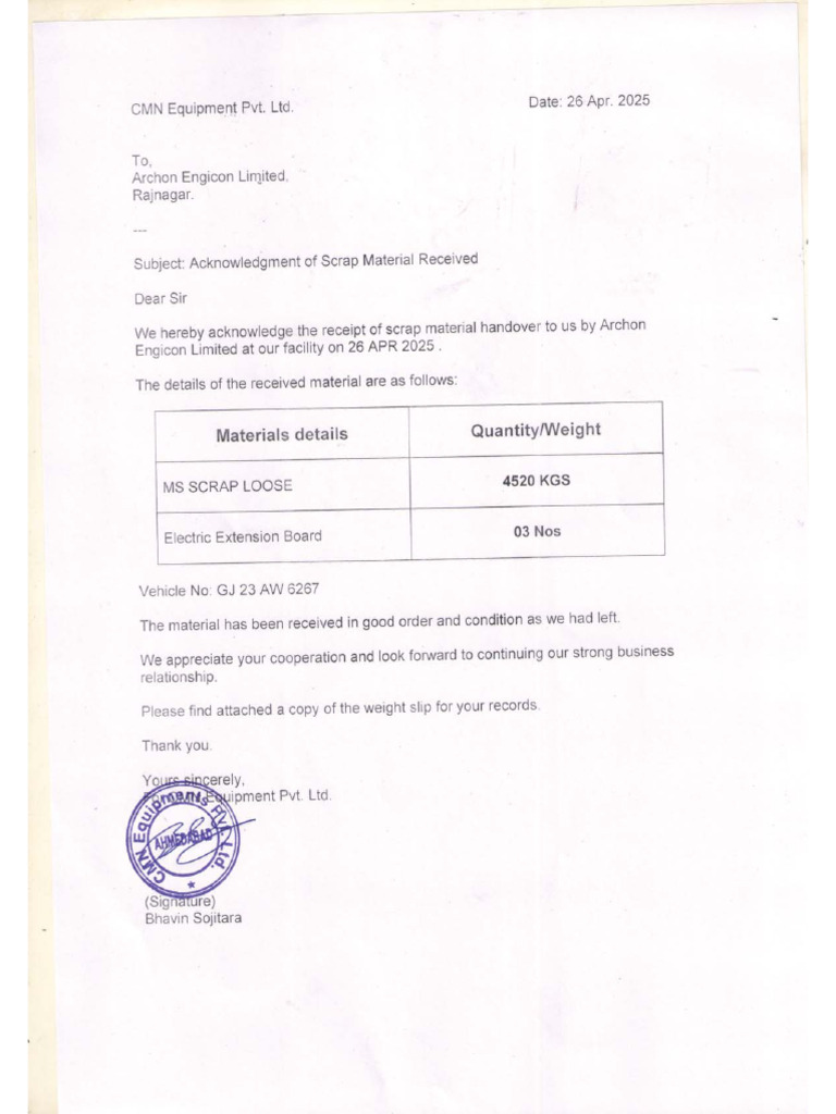 Acknowledgement of Scrap | PDF