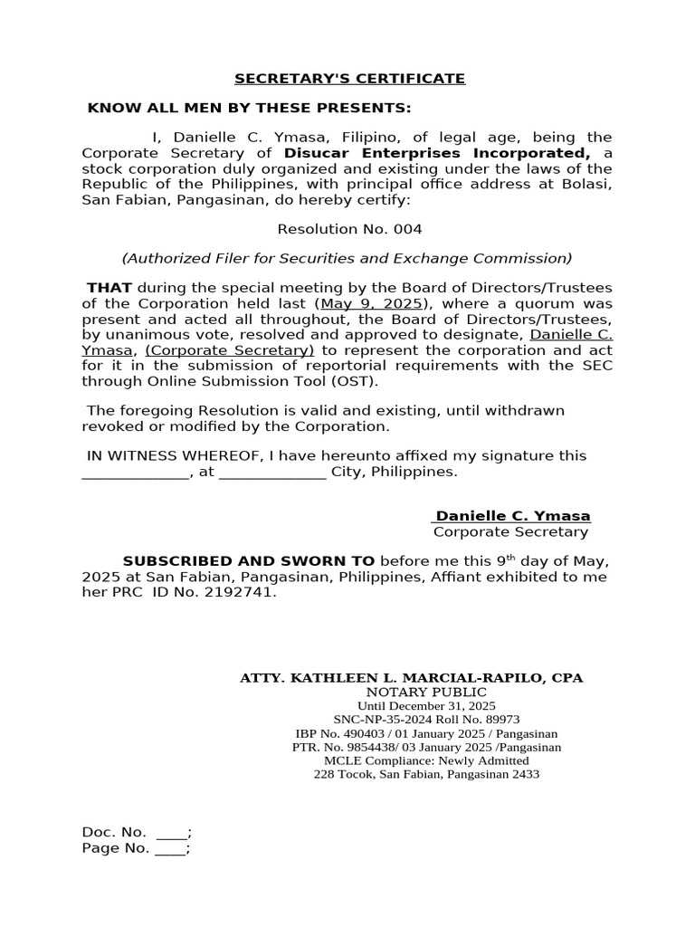 BOARD RESOLUTION 04 | PDF