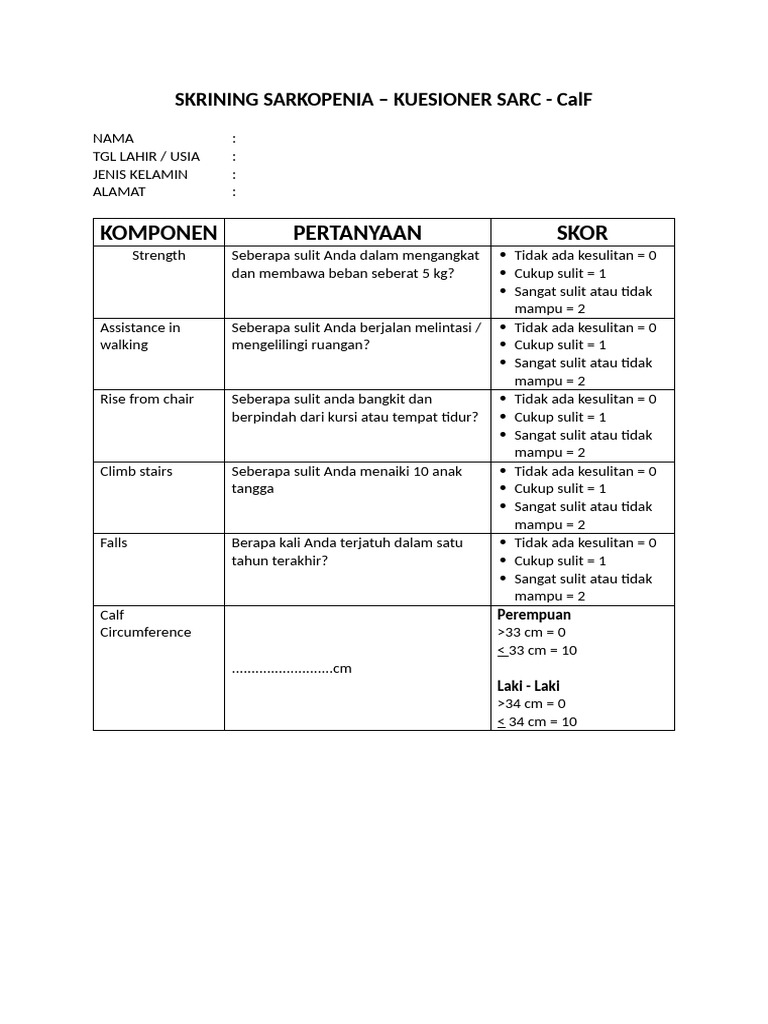 Kuesioner Sarc-Calf untuk Skrining Sarkopenia | PDF