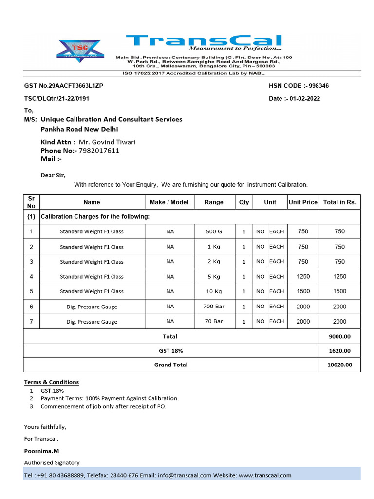 0191 - Unique Calibration and Consultancy Services | PDF | Calibration
