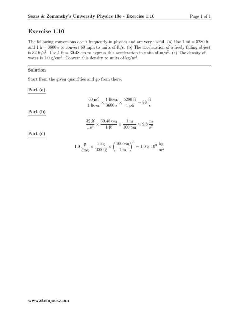 Sears & Zemansky's University Physics 13e - Exercise 1.10 | PDF