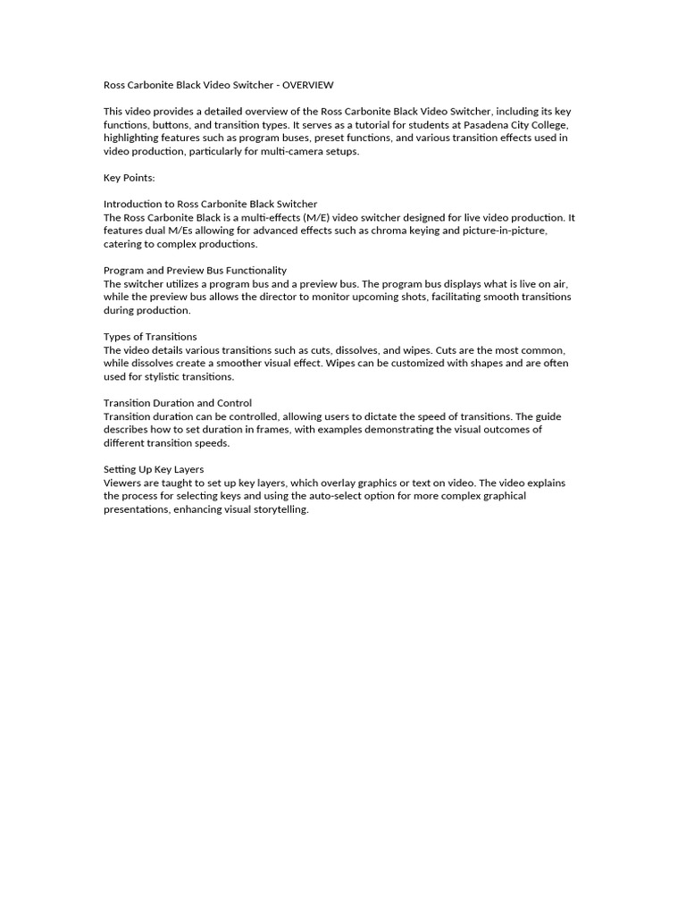 Ross Carbonite Black Video Switcher | PDF