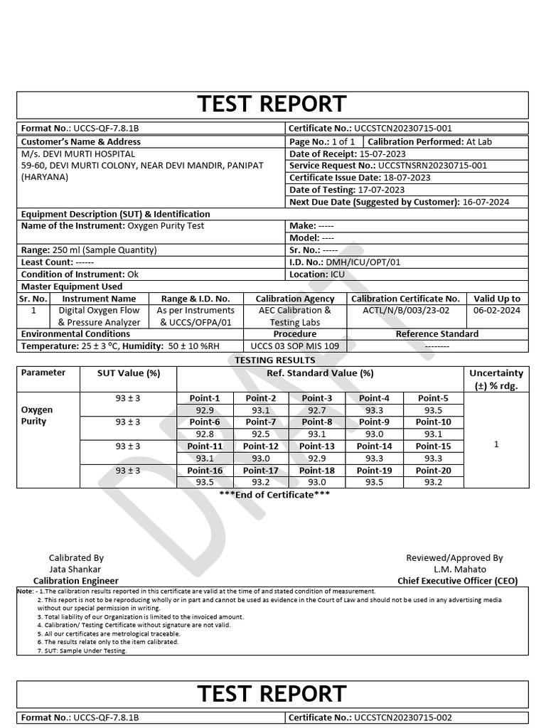 Draft........ Devi Murti Hospital | PDF | Calibration | Metrology