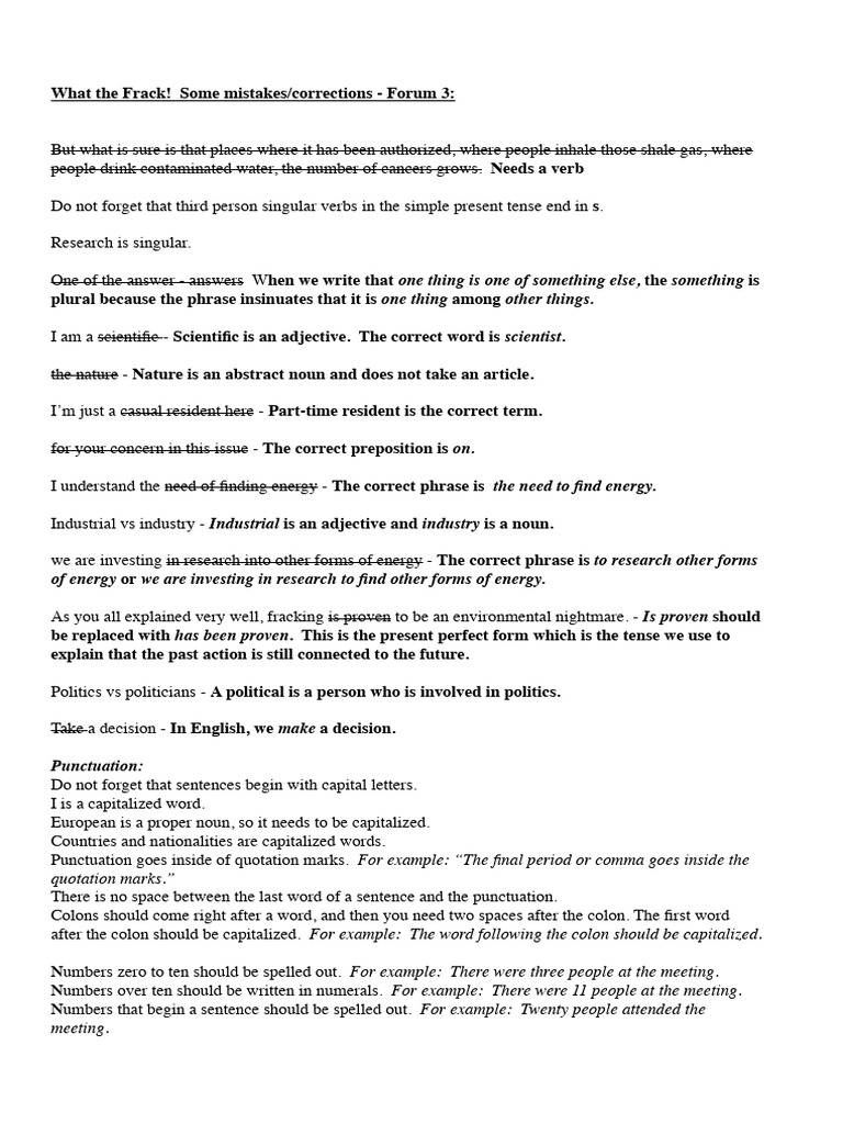 What The Frack Some Mistakescorrections - 2023 | PDF | Grammatical ...
