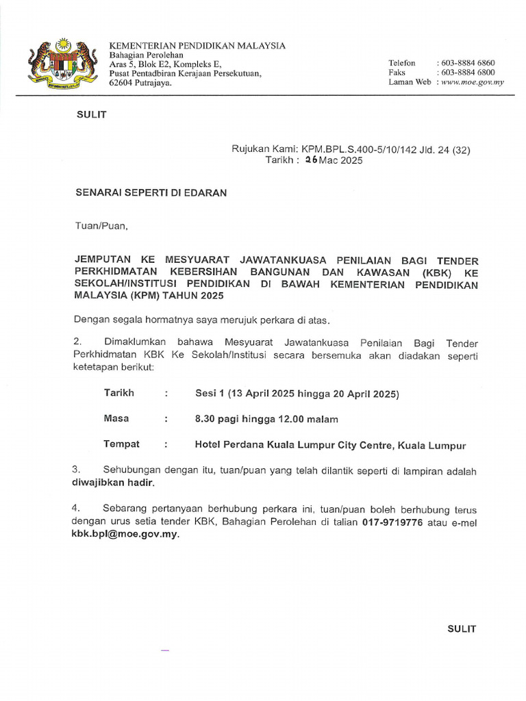 Surat Jemputan Mesyuarat Sesi 1 | PDF
