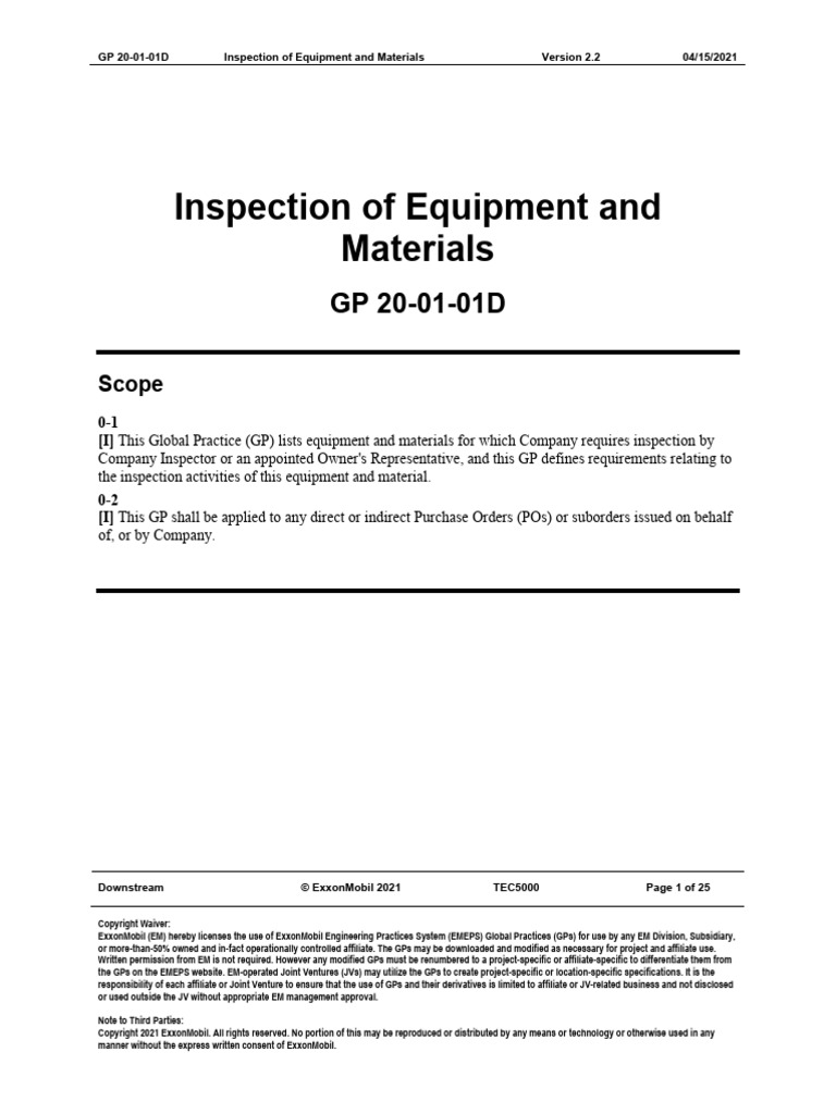 GP Equipment Inspection Guidelines | PDF | Pipe (Fluid Conveyance) | Valve