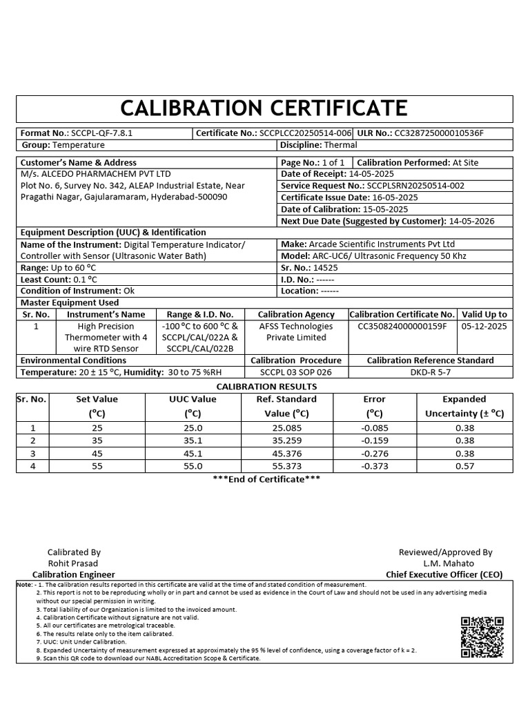 Draft....... 14-05-2025 ALCEDO PHARMACHEM PVT LTD | PDF | Calibration | Metrology