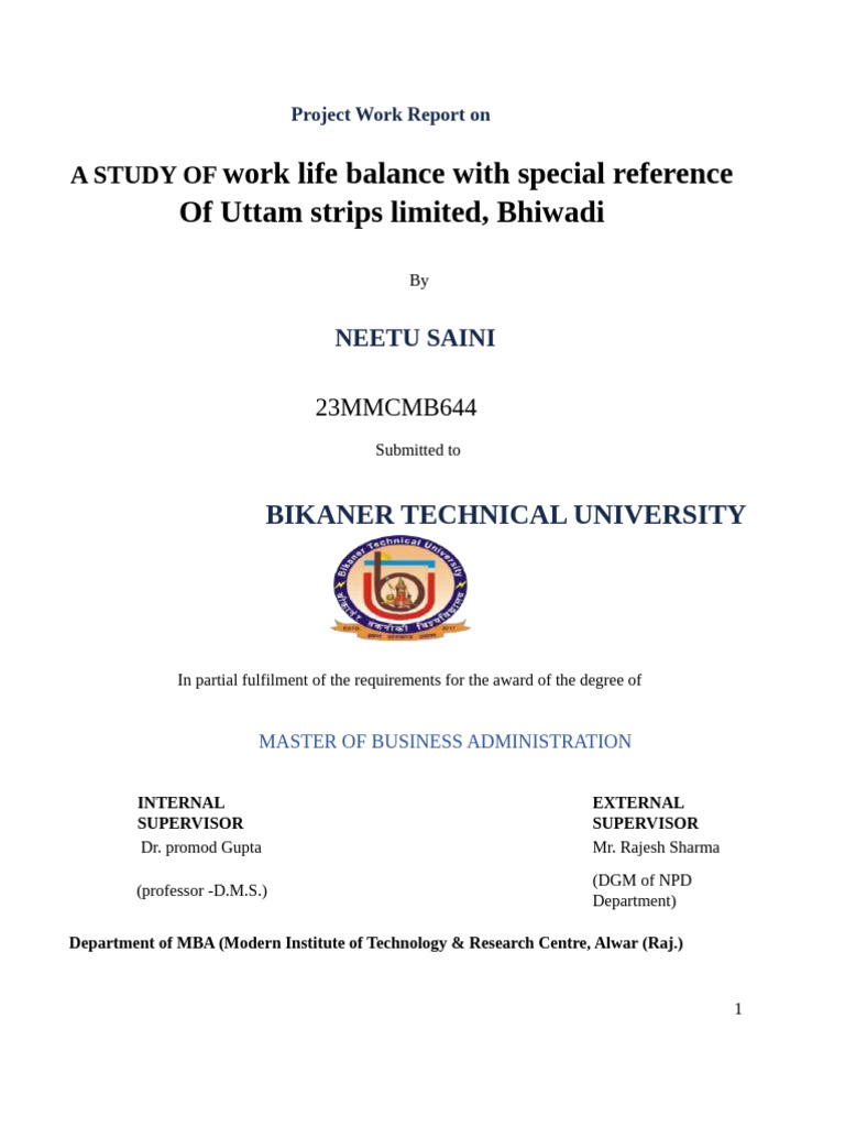 Work Life Balance of Uttam (1) (1) | PDF | Marketing | Work–Life Balance
