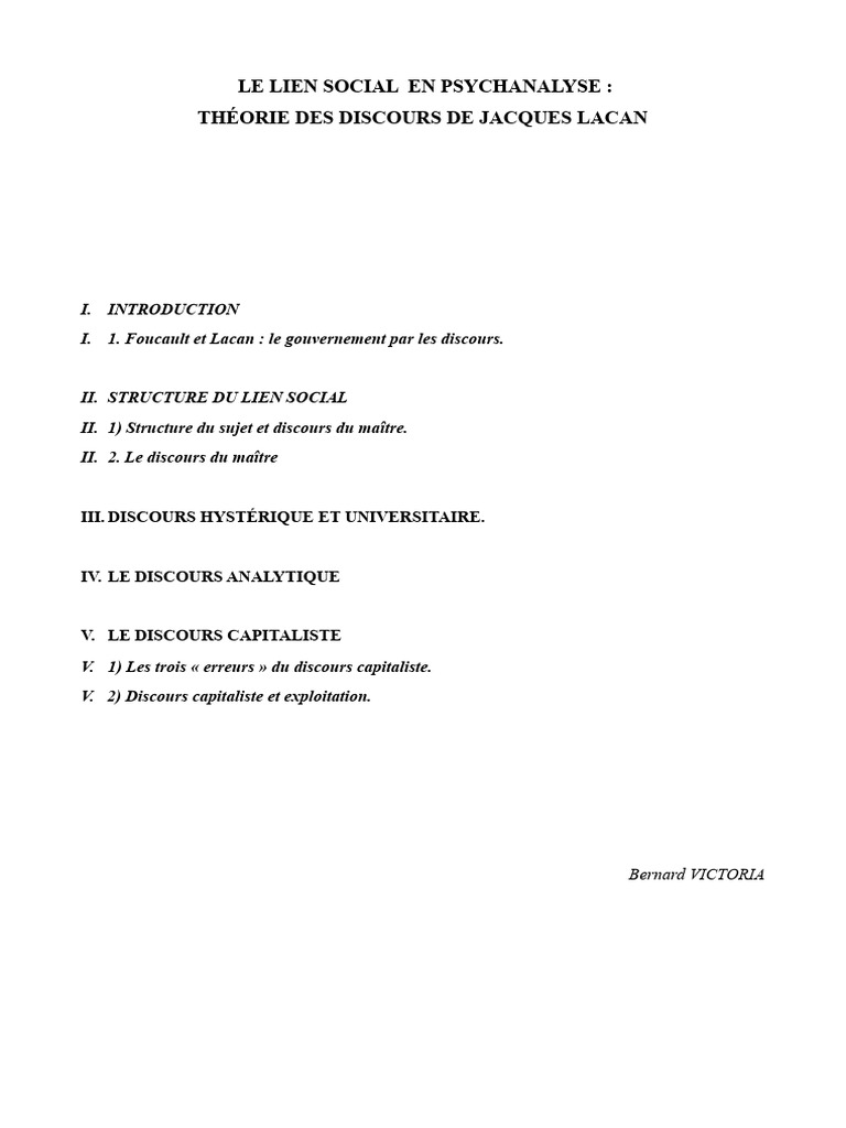Discours Lacaniens et lien social en psychanalyse | PDF | Jacques Lacan ...
