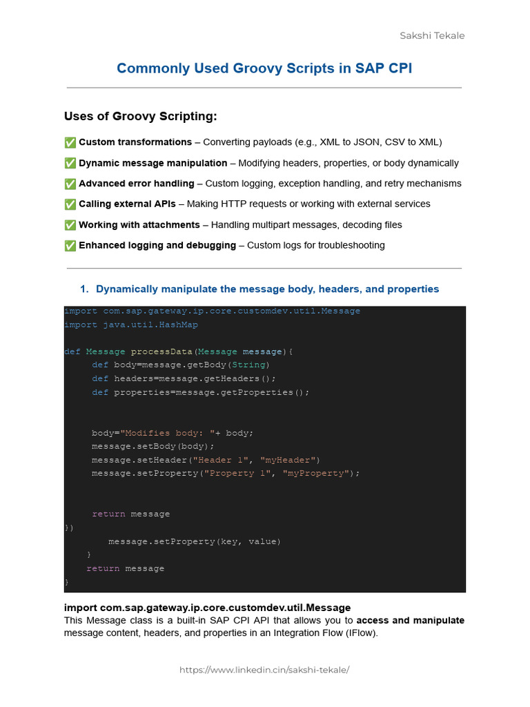 Essential Groovy Scripts And Udfs For Sap Cloud Integration Pdf Json Xml