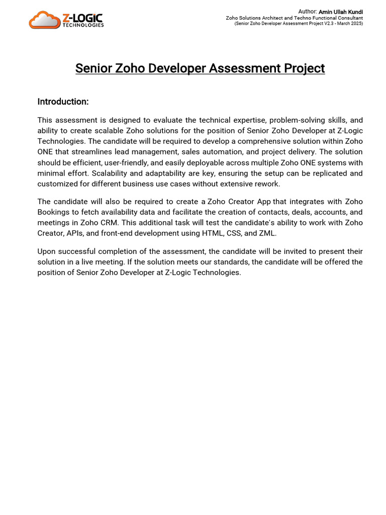 Senior Zoho Developer Assessment Project | PDF | Customer Relationship ...