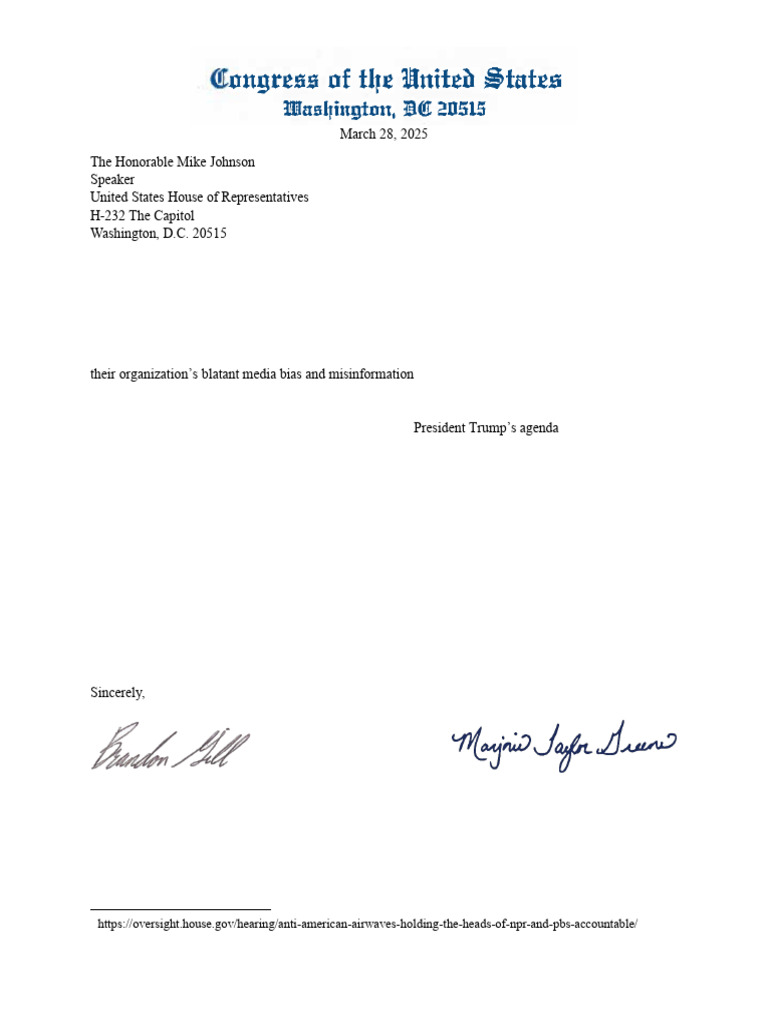 House-Doge-Letter To Mike Johnson After The Hearing | PDF | Npr ...