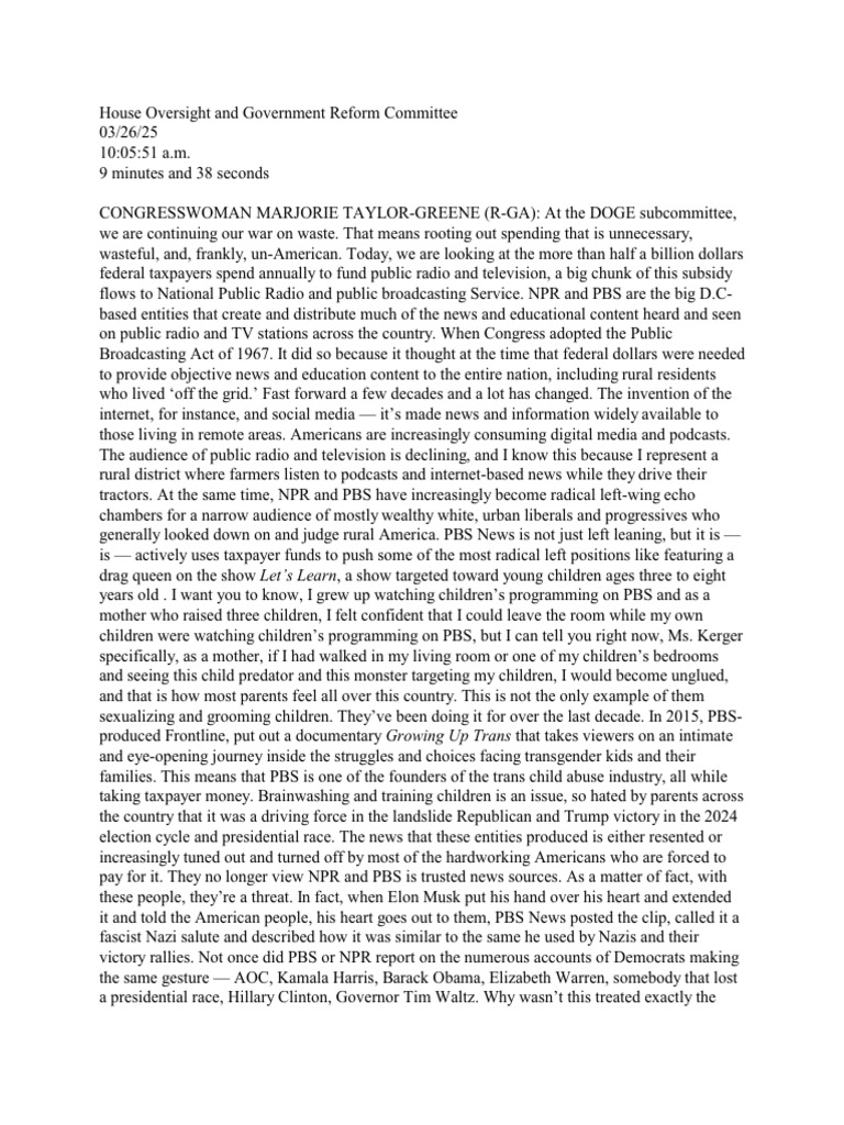 2025 03 26 Doge Hearing Defundnprpbs | PDF | Npr | Public Broadcasting