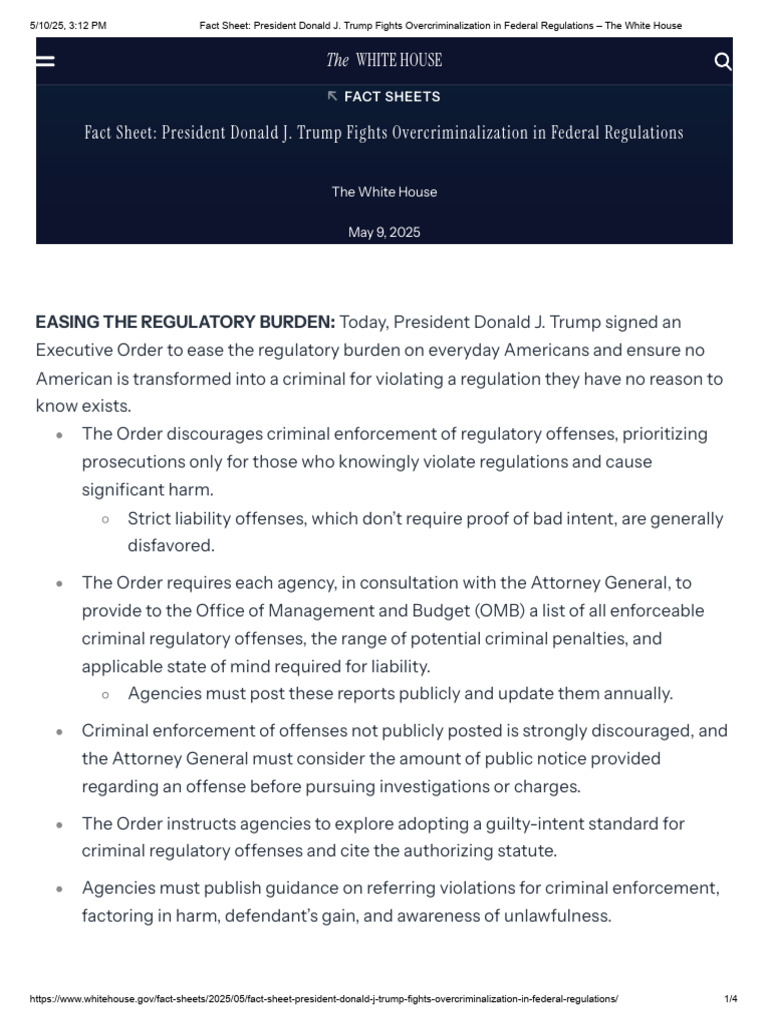 Fact Sheet - President Donald J. Trump Fights Overcriminalization in ...