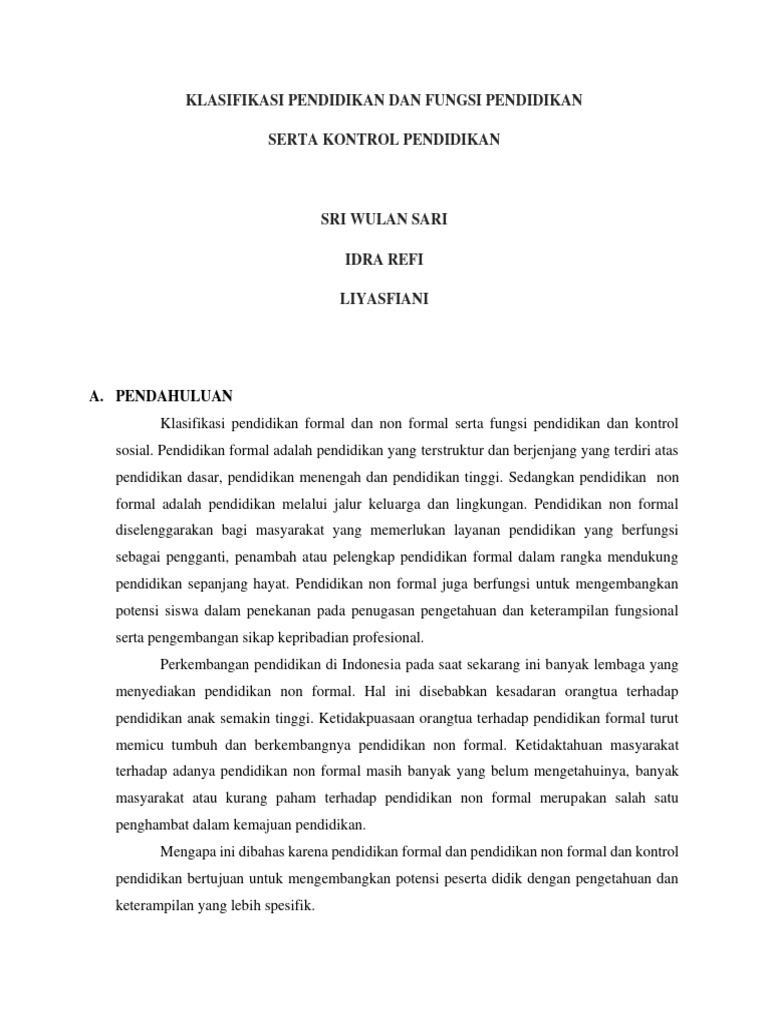 Klasifikasi Pendidikan Formal dan Non Formal | PDF