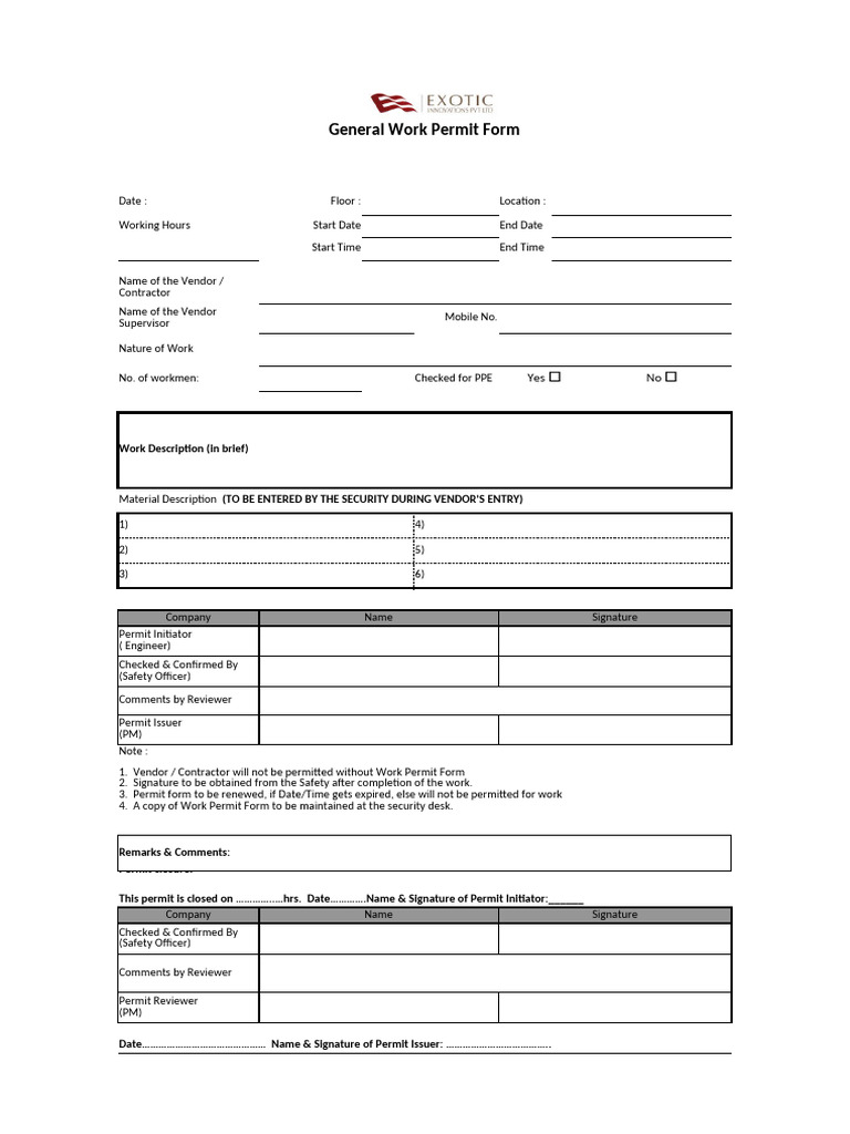 EIPL- General Work Permit Format | PDF
